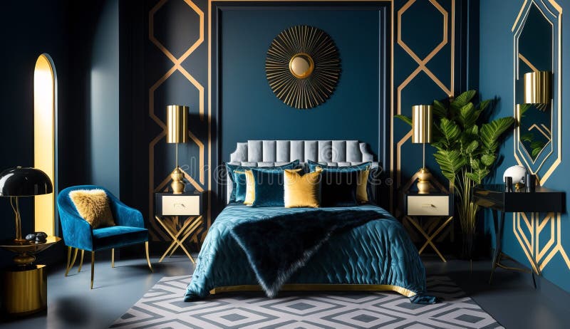 Beautiful Art Deco Interior Design Bedroom with Geometric Patterns ...