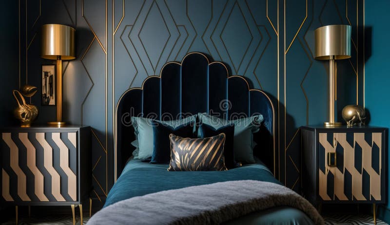Beautiful Art Deco Interior Design Bedroom with Geometric Patterns ...