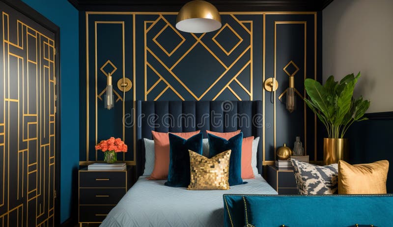 Beautiful Art Deco Interior Design Bedroom with Geometric Patterns ...