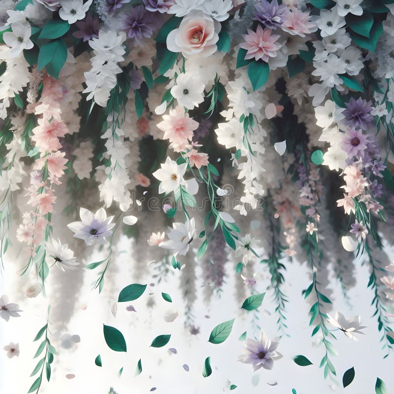 Hanging Paper Flowers Falling on a Light Background Stock Illustration ...