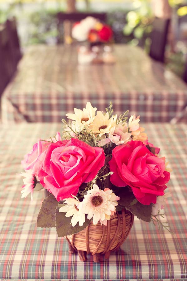 Beautiful Artificial Roses on Table Stock Photo - Image of flora ...