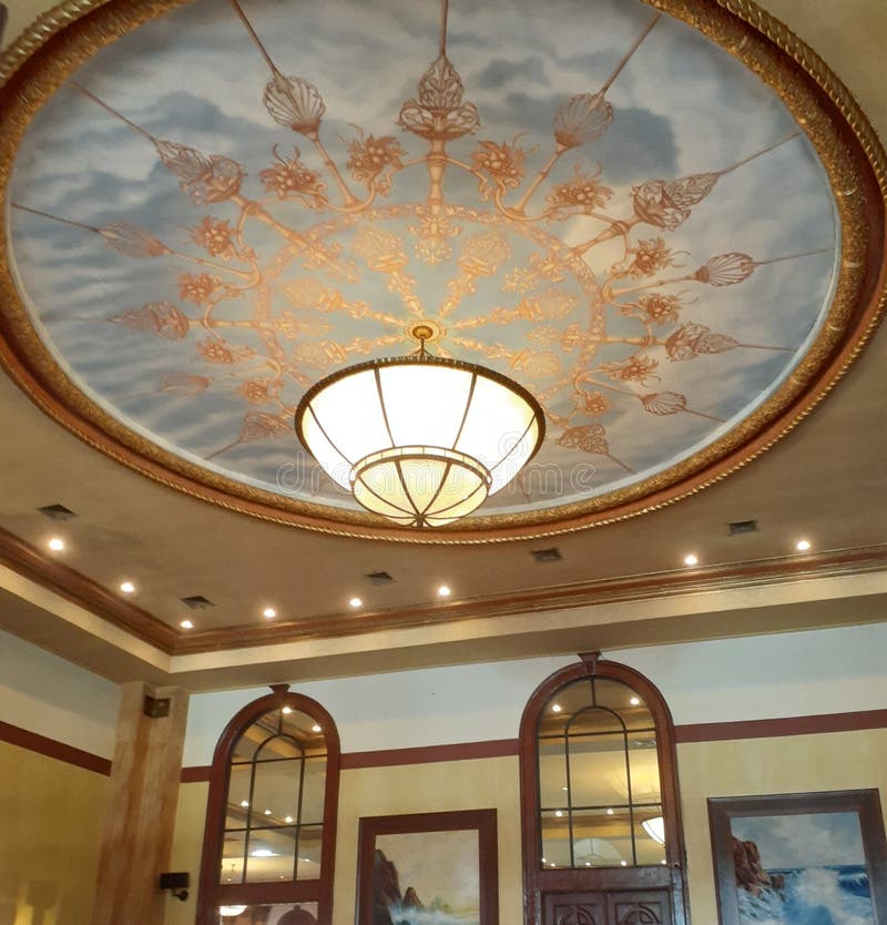 A Beautiful and Artistic Ceiling with an Iconic Lamp Stock Photo ...