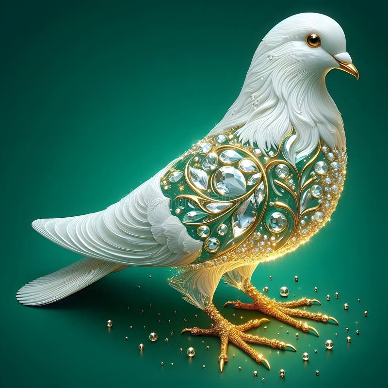 Beautiful and Artistic Picture of a Pigeon. White and Gold Patterned ...