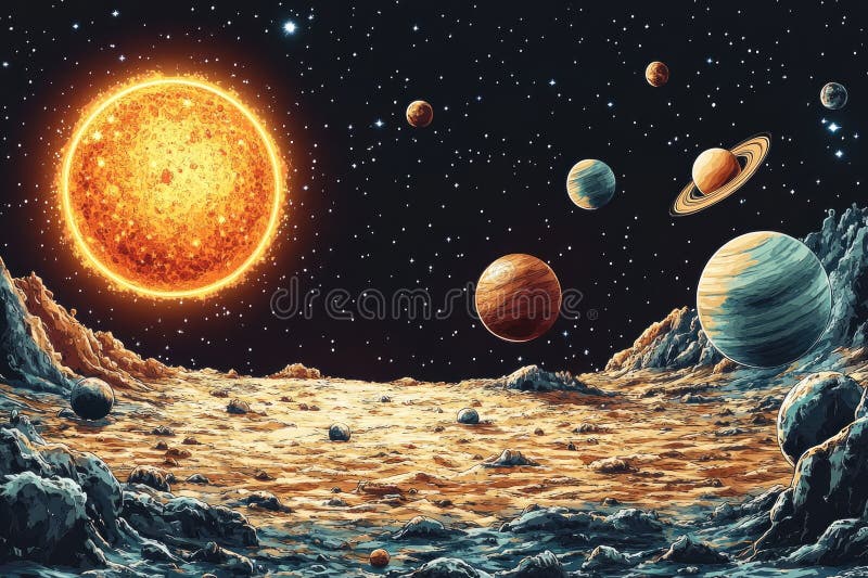 A Beautiful Artwork Depicting Various Planets in the Night Sky Stock ...