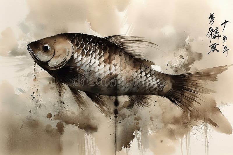 Beautiful Artwork Features a Chinese Ink Painting of a Carp, Executed ...