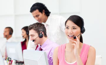 Beautiful Asian Customer Agent and Her Team Stock Photo - Image of male ...