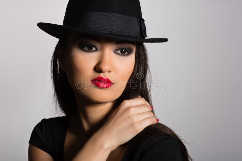 Beautiful Asian Girl in a Black Hat Stock Photo - Image of people ...