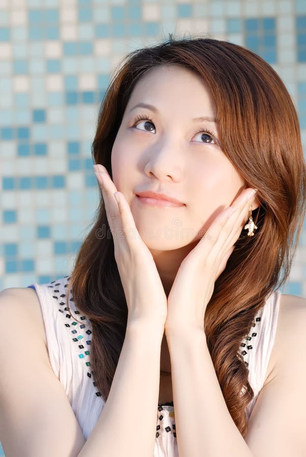 Beautiful Asian Lady in Front of Mosaic and Think Stock Photo - Image ...