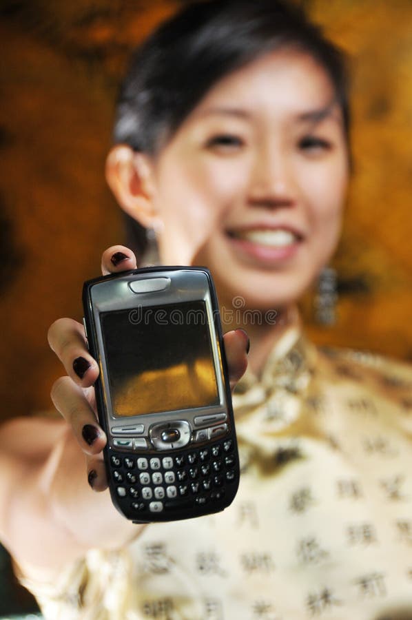 Beautiful Asian Woman with Mobile Phone Stock Image - Image of ...