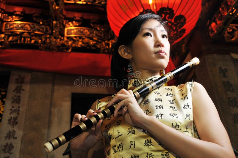 Beautiful Asian Woman Playing Flute Stock Image - Image of blow, lady ...