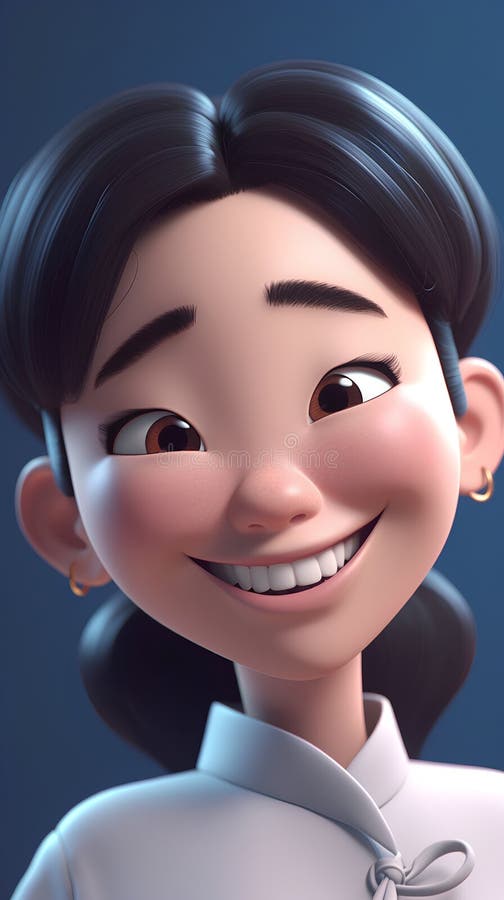 Beautiful Asian Woman with Smiley Face, 3D Rendering Stock Illustration ...