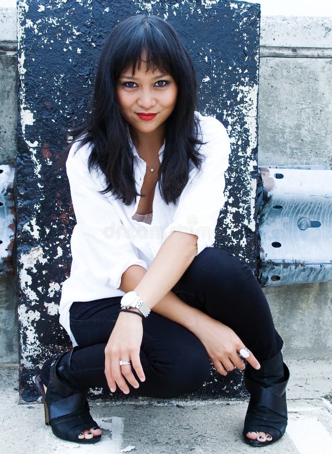 Beautiful Asian Woman in Urban Setting Stock Image - Image of stylish ...