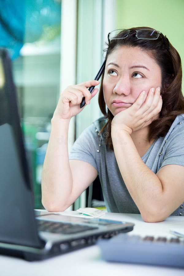Beautiful Asian Woman Using Laptop Computer Stock Image - Image of look ...