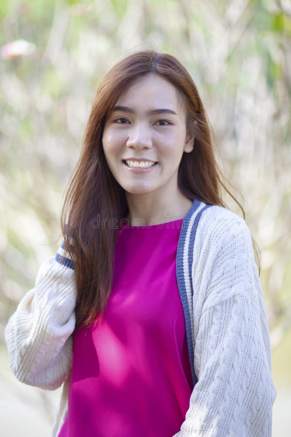 Beautiful Asian Younger Woman Toothy Smiling Face With Happiness Stock
