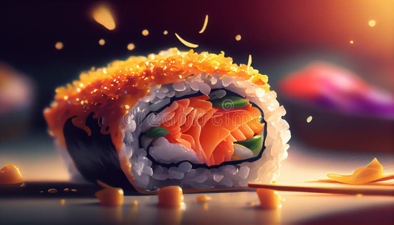 Beautiful Assorted Sushi Rolls Set Abstract Creative Composition Close Up Generative Ai