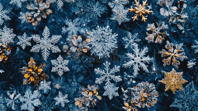 Beautiful Assortment of Frozen Snowflakes and Winter Foliage Patterns ...