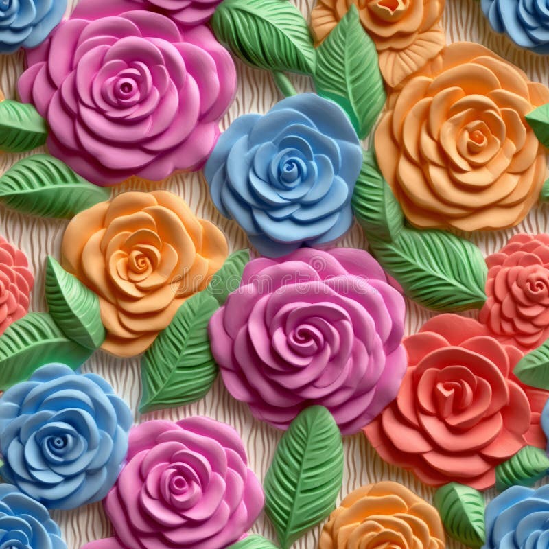 Aster Embossed Multi Coloured Roses and Rosebuds 3d Stock Illustration ...