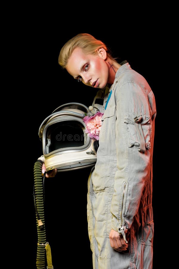 Beautiful Astronaut in Spacesuit Holding Flower and Helmet Stock Image ... Beautiful Astronaut in Spacesuit Holding Flower and Helmet Stock Image ...