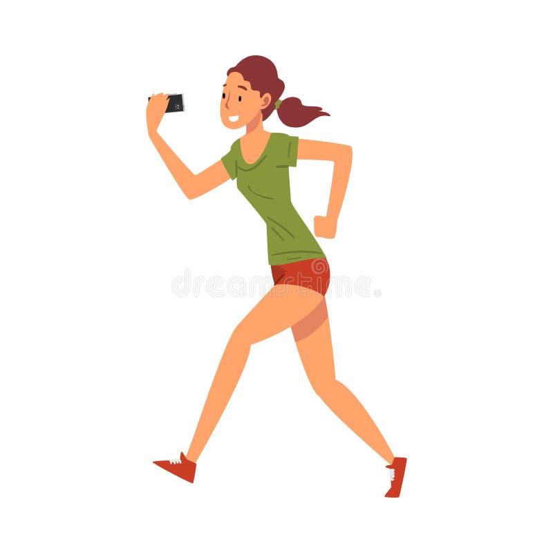 Beautiful Athlete Girl Taking Selfie Photo While Jogging Young Woman