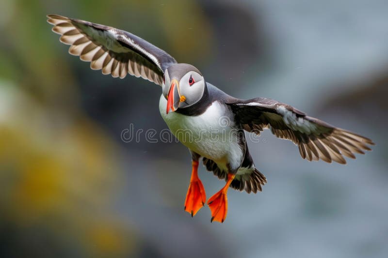 Beautiful Atlantic Puffin Flying in the Sky Stock Image - Image of ...