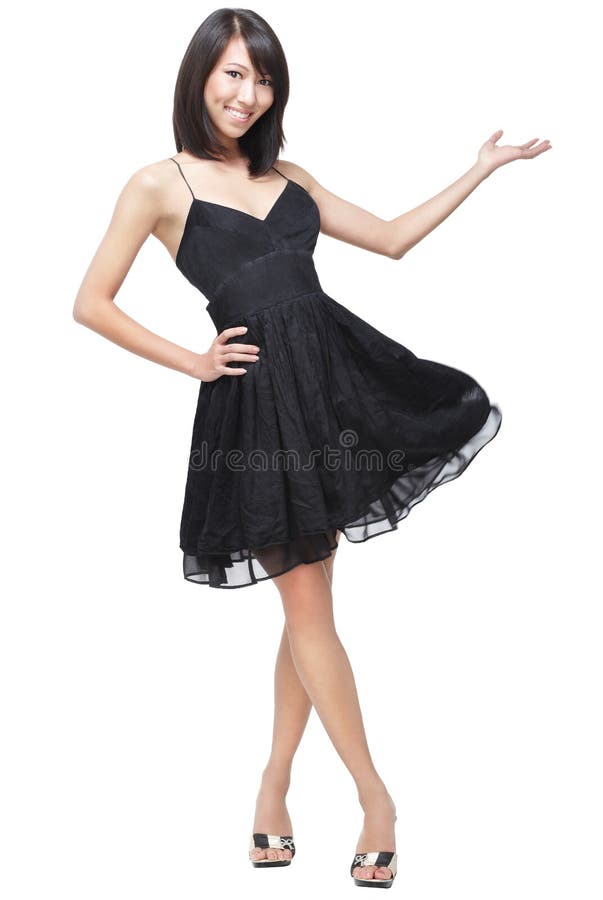 Beautiful, Attractive Lady Presents and Welcomes Stock Image - Image of ...