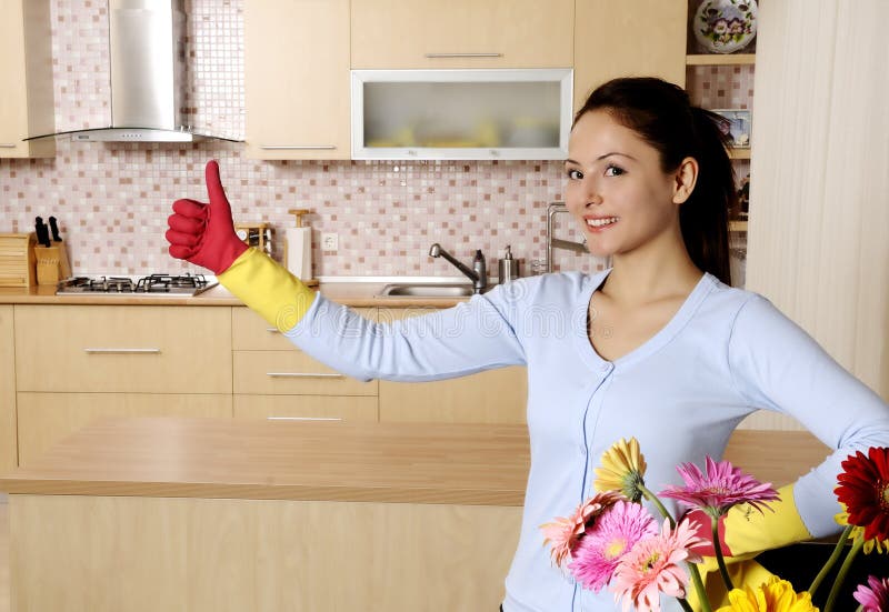 Beautiful Attractive Women Cleaning the House Stock Image - Image of ...