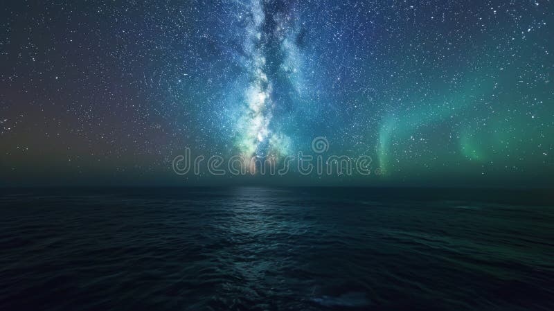 Beautiful Aurora Australis Over Calm Southern Ocean Waters Stock ...