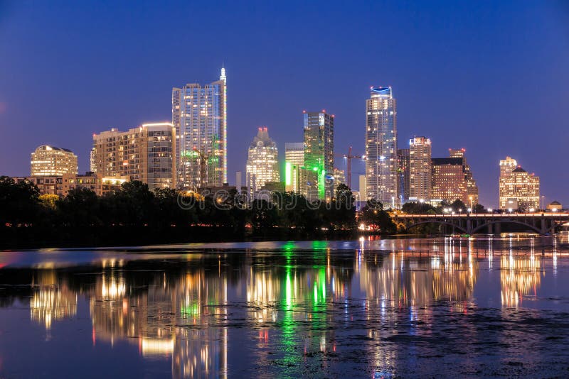 Beautiful Austin Skyline Reflection at Twilight Stock Photo - Image of ...