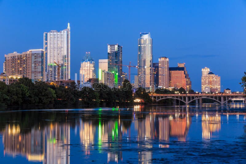 Beautiful Austin Skyline Reflection at Twilight Stock Image - Image of ...