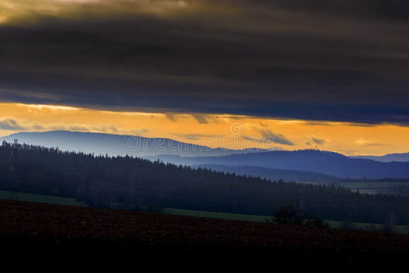 Beautiful Autumn Evening on the View Point Above the Deep Forest Valley ...