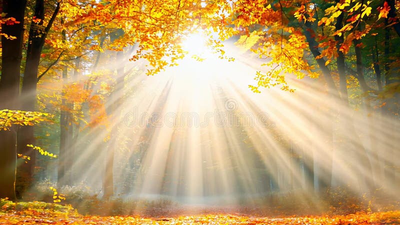 Beautiful Autumn Forest Scene with Sun Rays Filtering through Trees ...