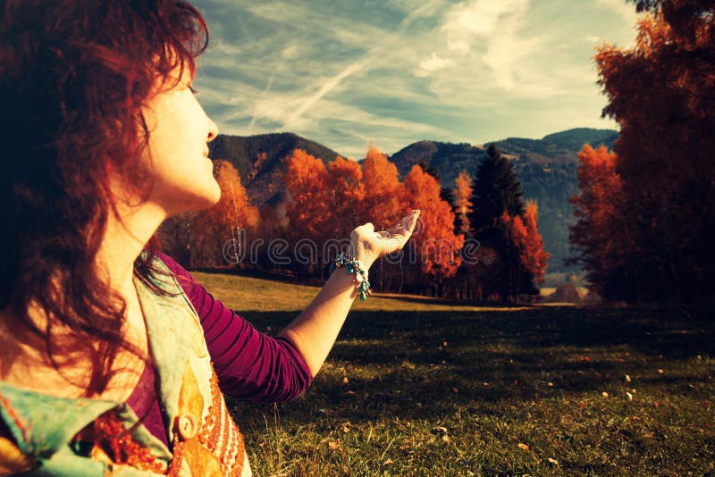 Beautiful Autumn Landscape and Woman. Stock Photo - Image of birch ...