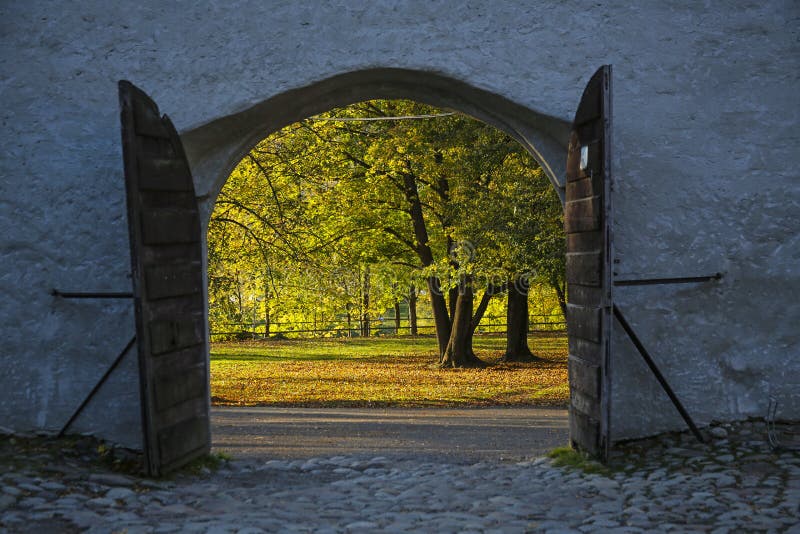 Autumn Park Seen through Open Historic Gate Stock Photo - Image of ...