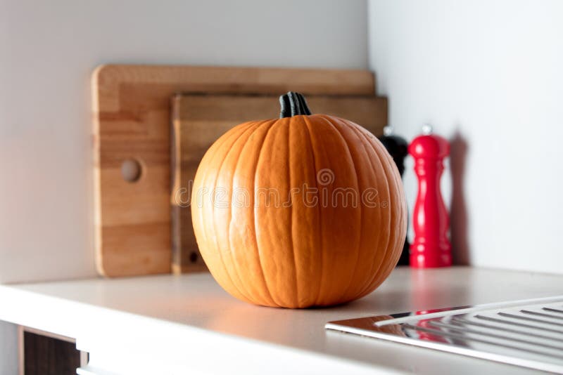 Autumn Pumpkin on a Table in Kitchen Stock Photo - Image of nature ...