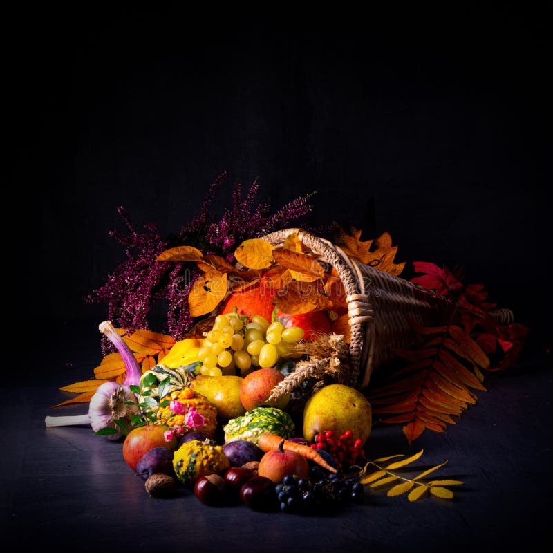 Beautiful and Autumnal Cornucopia Stock Photo - Image of leaf, apple ...