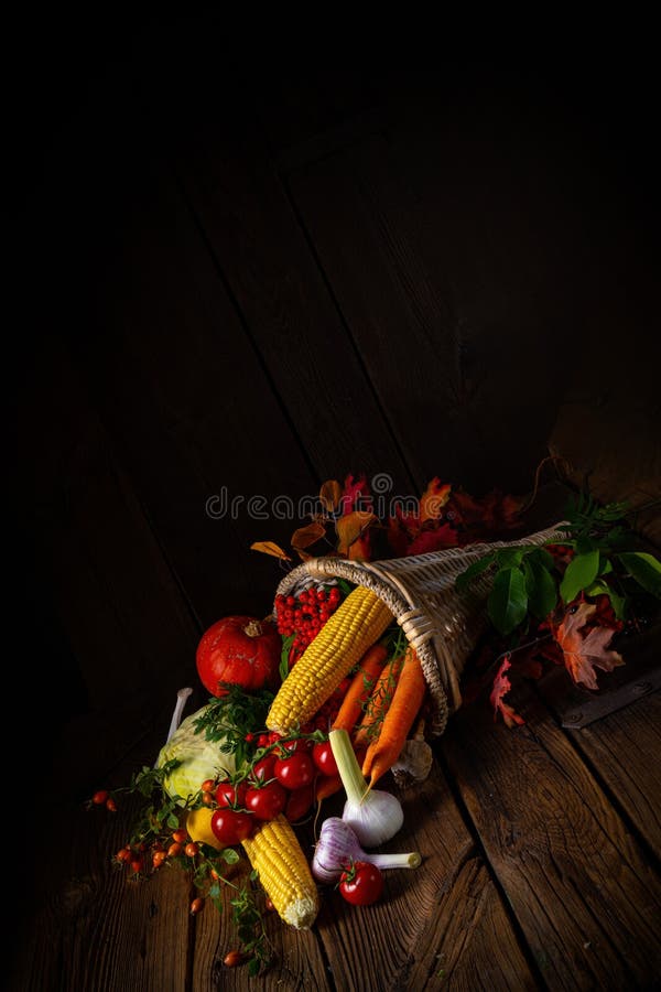 The Beautiful Autumnal Cornucopia with Vegetables Stock Photo - Image ...