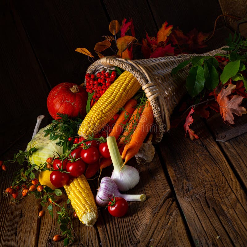 The Beautiful Autumnal Cornucopia with Vegetables Stock Photo - Image ...