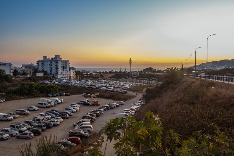 Beautiful Avenue View of Nerja City at Dusk Stock Photo - Image of ...