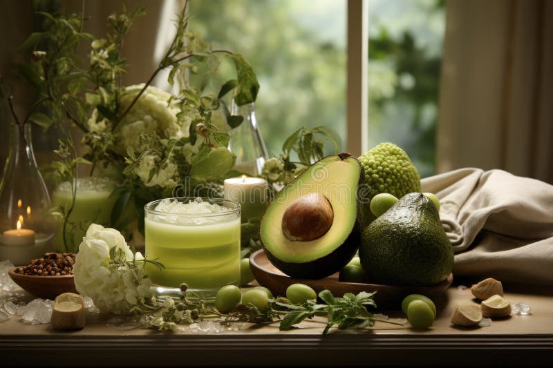 Beautiful Avocado Composition on the White Surface with a Te Stock ...