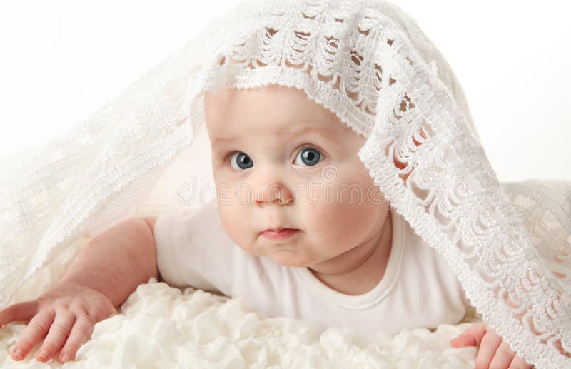 Beautiful Baby with Blanket on Head Stock Photo - Image of little ...