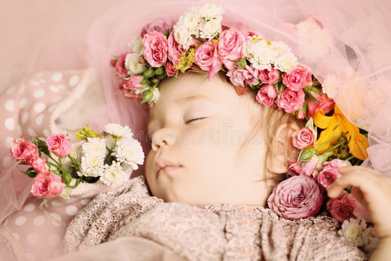 Beautiful Baby with Flowers Stock Image - Image of flowers, background ...