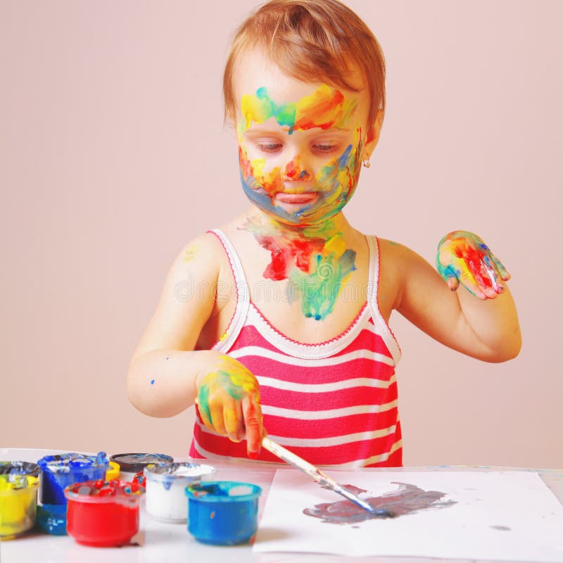 Beautiful Baby Girl Learning To Draw Stock Image - Image of artist ...