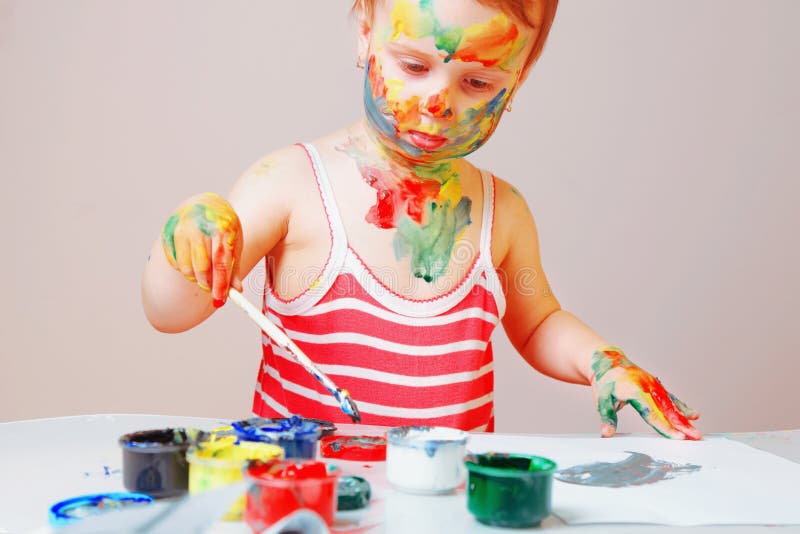 Beautiful Baby Girl Learning To Draw Stock Photo - Image of cute, paper ...