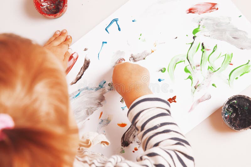 Beautiful Baby Girl Learning To Draw Stock Photo - Image of girls, cute ...