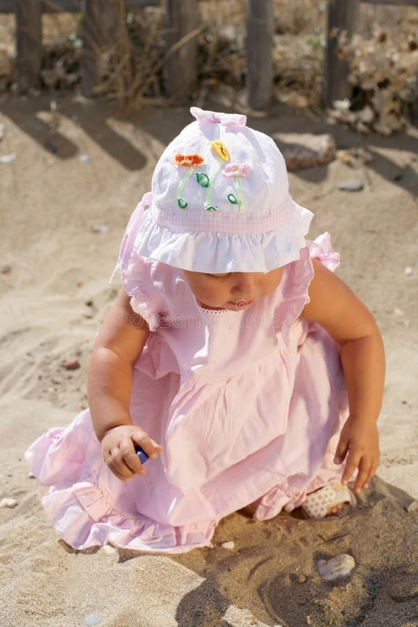 Beautiful Baby Girl Playing on the Beach Stock Image - Image of little ...