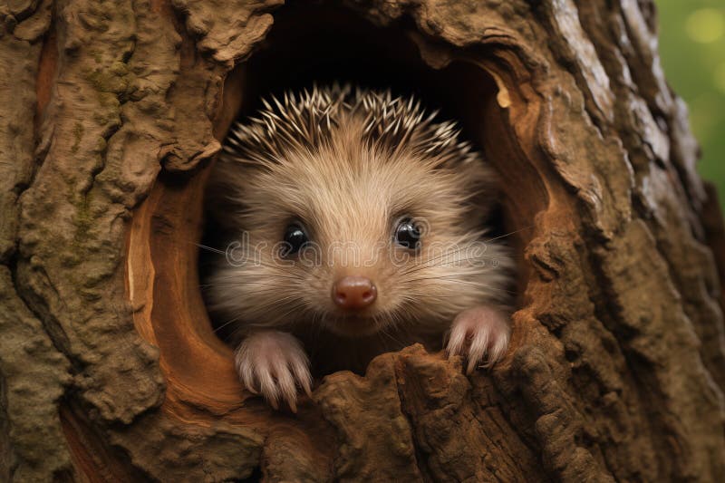 Beautiful Baby Hedgehog in a Tree Stock Illustration - Illustration of ...