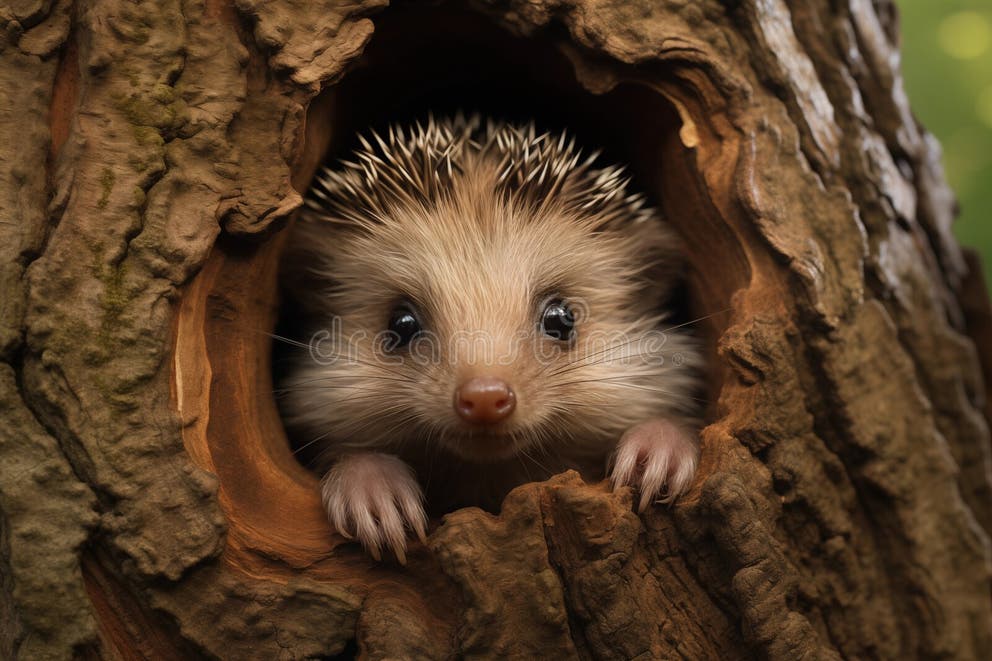 Beautiful Baby Hedgehog in a Tree Stock Illustration - Illustration of ...