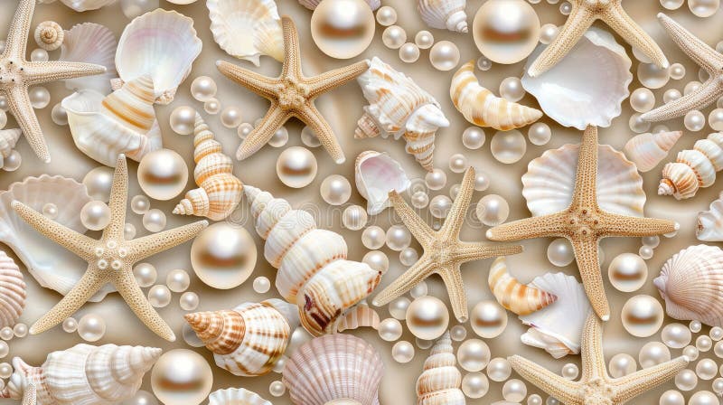 Beautiful Background of Pearls and Shells, Light Pink and Beige ...