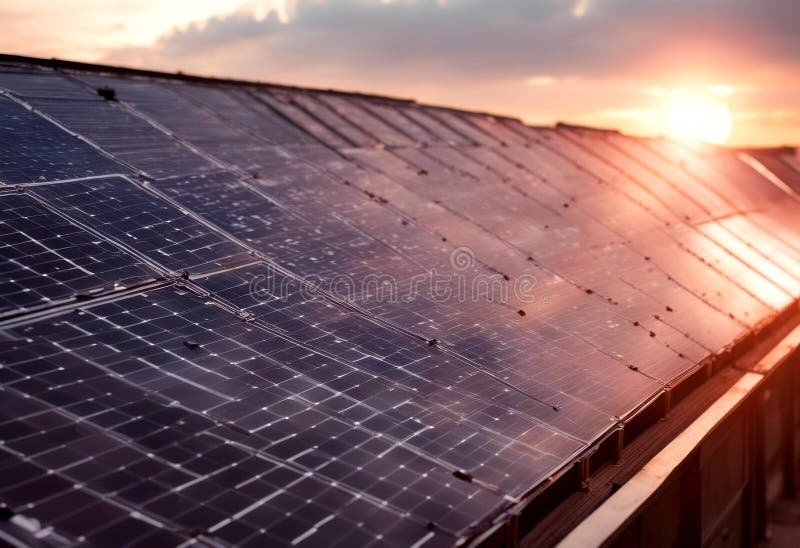 Beautiful Background Rooftop from Solar Sunset Renewable Energy Cells ...