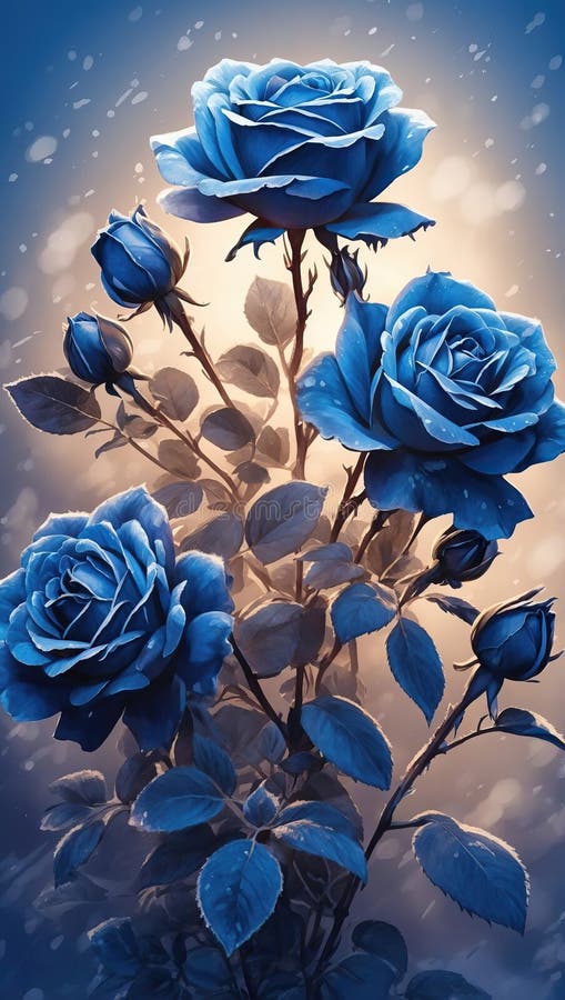 Beautiful Backlit Deep Blue Roses Painting Stock Illustration ...